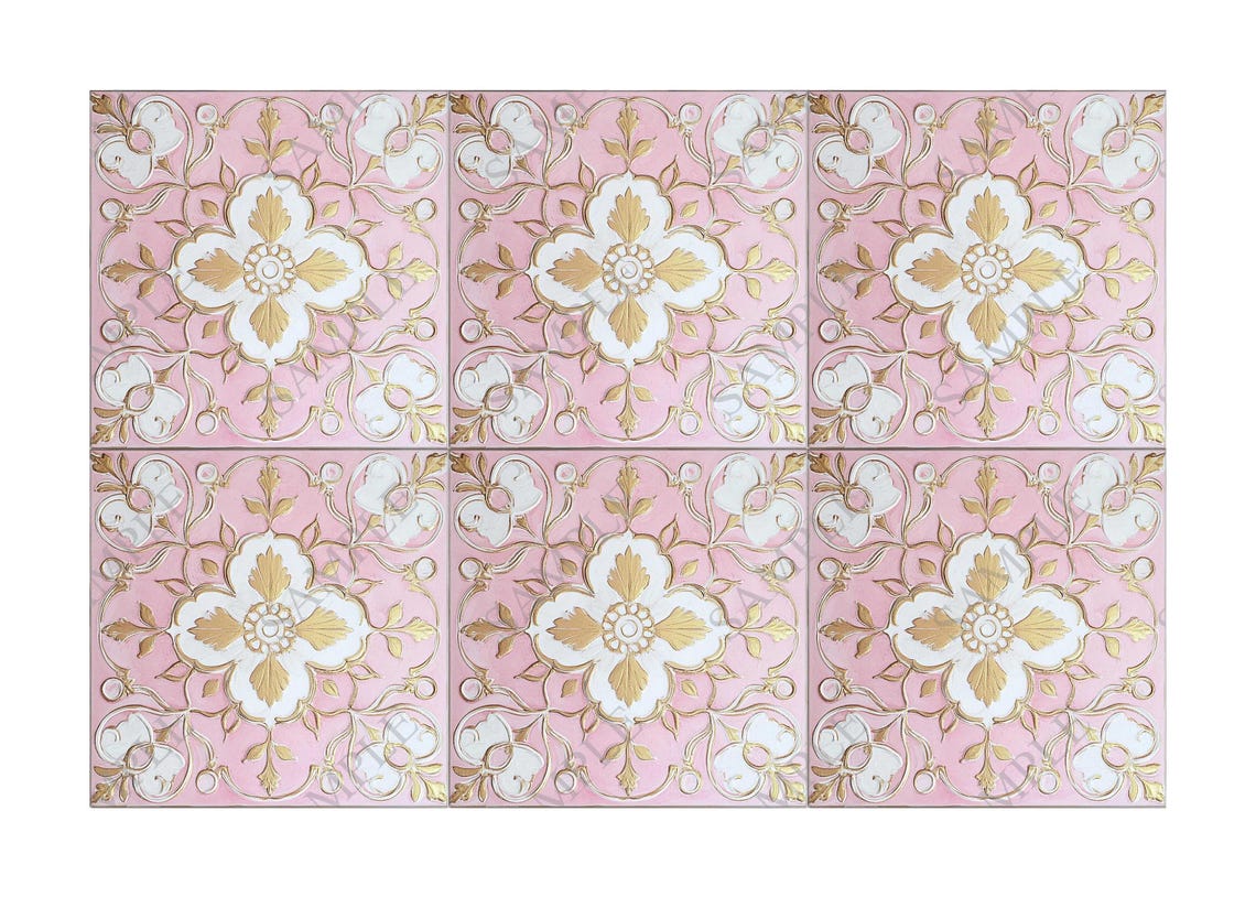 Pink Ceramic Tile Pink and White Patterned Kitchen Backsplash Tile ...