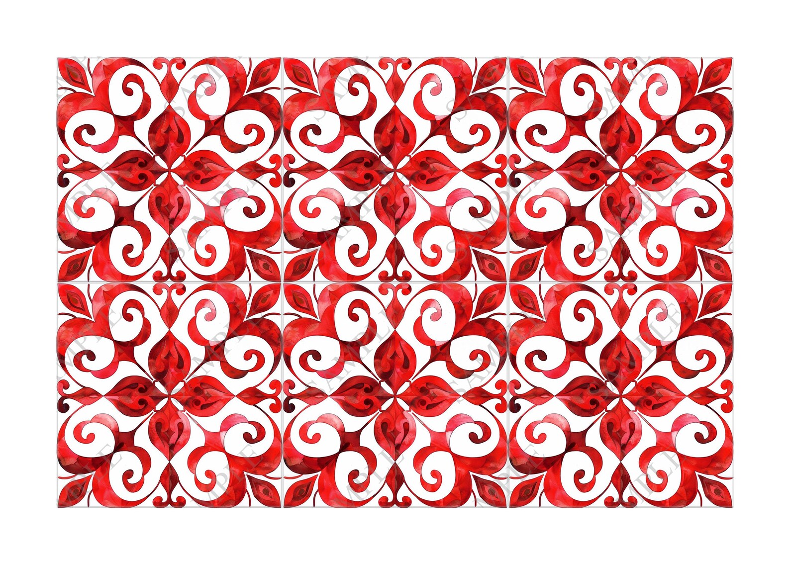 Red Patterned Ceramic Tile - Red Kitchen Backsplash Tile - Vintage ...