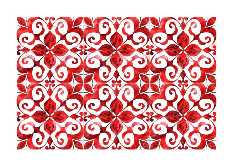 Red Patterned Ceramic Tile - Red Kitchen Backsplash Tile - Vintage ...