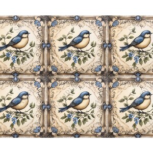 Vintage Bird Design Ceramic Tile - Ceramic Tiles With Birds - Blue Bird ...