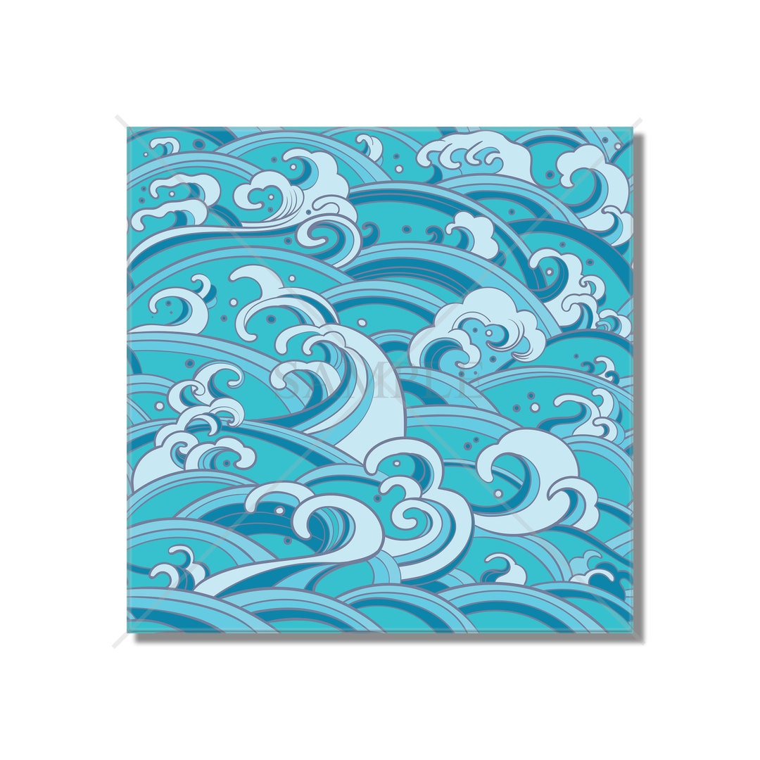 Blue Water Waves Design Ceramic Tile - Vintage Moroccan Tile Design ...