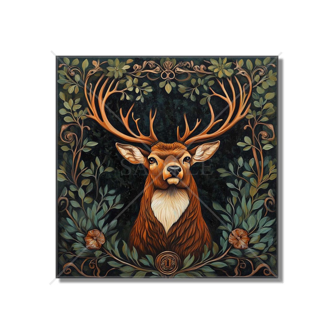 Deer Design Ceramic Tile Woodland Deer Vintage Design Deer Ceramic Tile ...