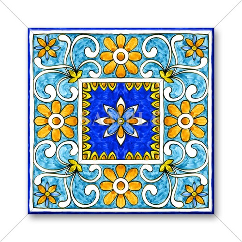 Blue Yellow Italian Design Ceramic Tile Ceramic Accent Tile - Etsy