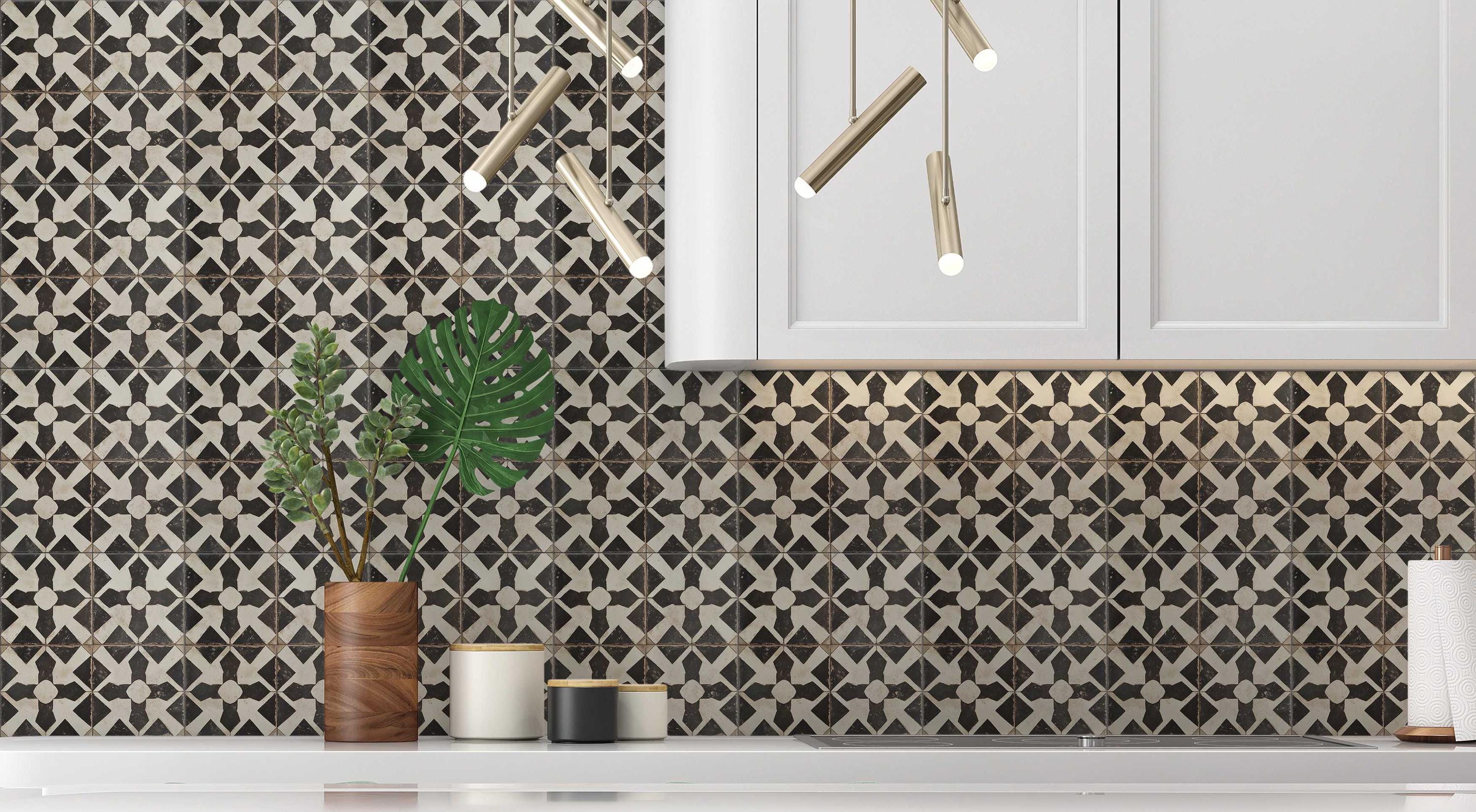 Rustic Black and off White Ceramic Tile - Patterned Ceramic Tile ...