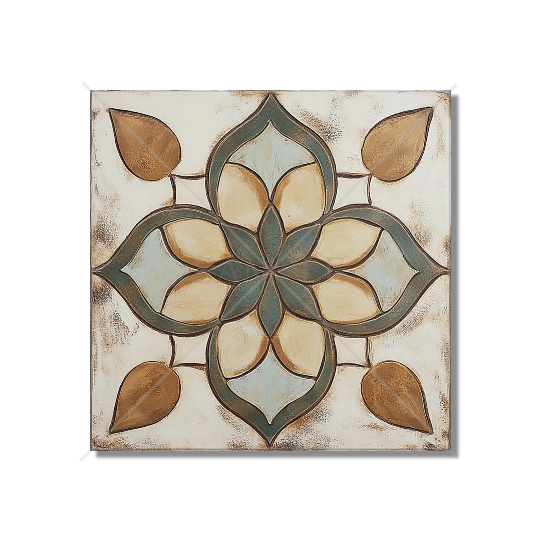 Sage Green Tan Ceramic Tile Antique Pattern Green Tan Kitchen ...
