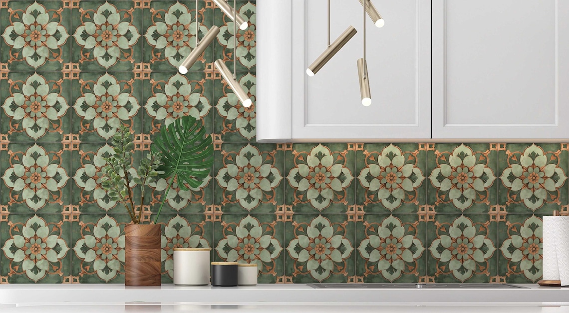 Aged Green Copper Ceramic Tile - Vintage Aged Design Tile - Unique ...