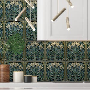 Blue Green Ceramic Tile Art Deco - Art Nouveau Design Blue Green Cream ...