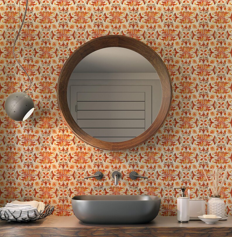 Orange Patterned Ceramic Tile - Orange Patterned Tile Kitchen ...