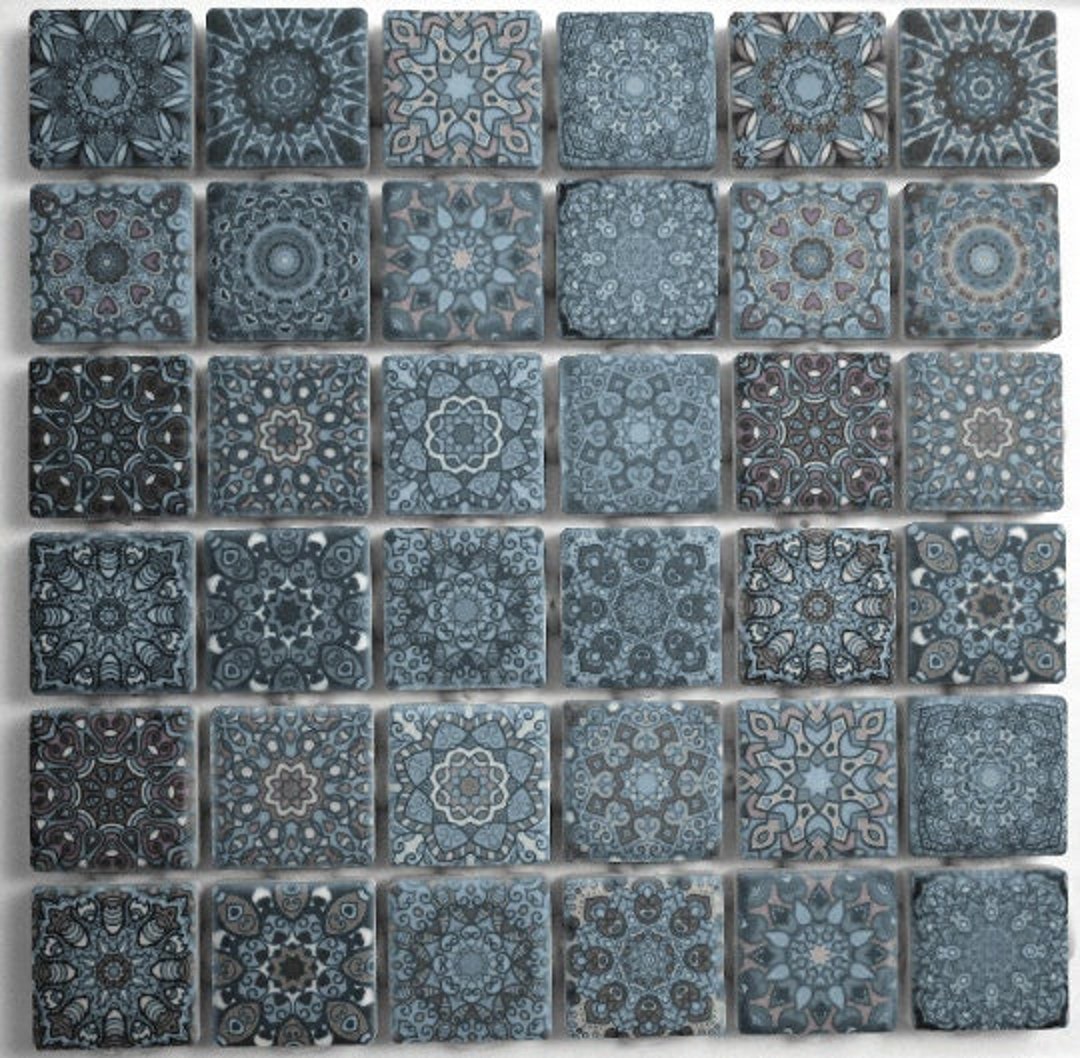 Ceramic Mosaic Tiles Blue Gray Mixed Boho Moroccan Backsplash Tile ...