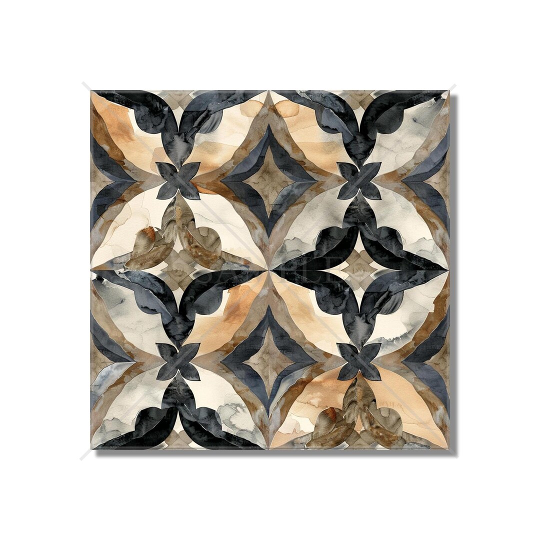 Black Tan Grey Patterned Ceramic Tile - Patterned Kitchen Backsplash ...