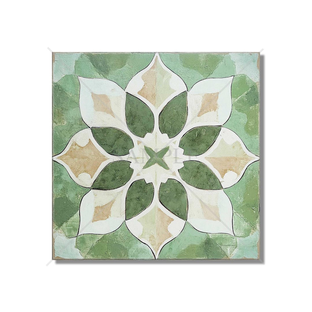 Green Patterned Ceramic Tile - Vintage Moroccan Design Green Kitchen ...