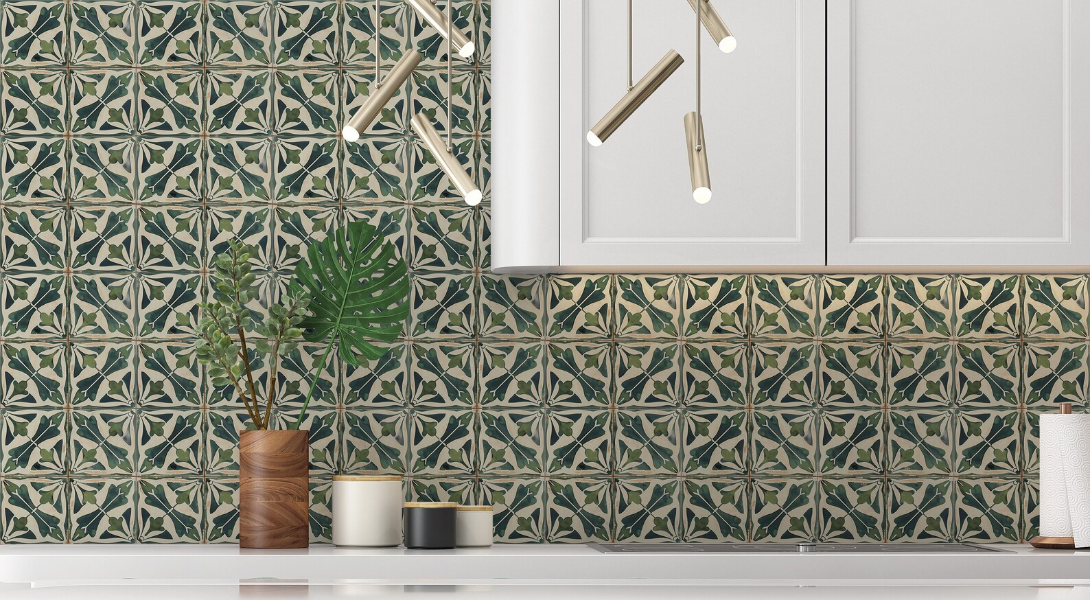 Green Beige Ceramic Tile - Vintage Moroccan Tile Design - Kitchen ...