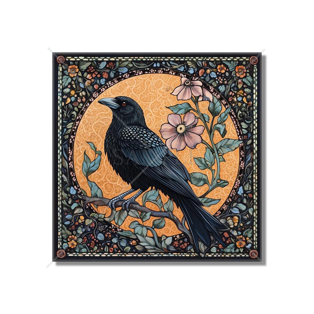 Raven Bird Ceramic Tile - Witchy Home Decor Raven Design Wall Tiles ...