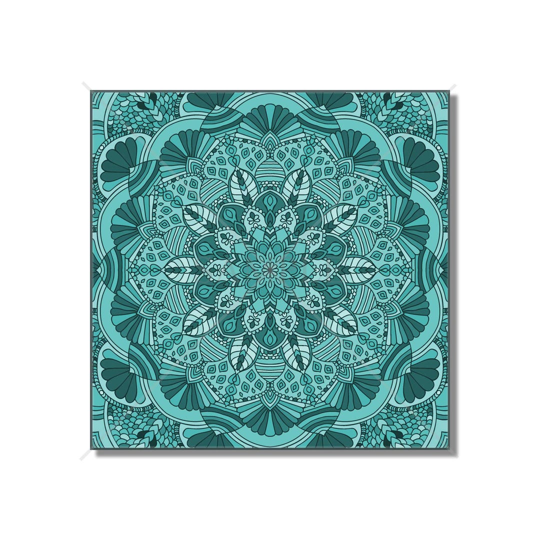 Turquoise Ceramic Wall Tile - Boho Medallion Tile Mandala Tile Teal ...