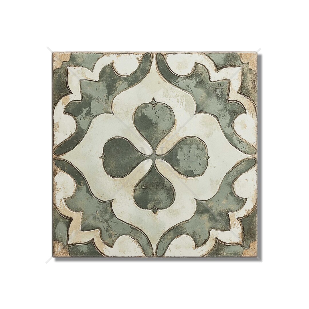 Ceramic Tile Sage Green Patterned Vintage Design Kitchen Backsplash ...