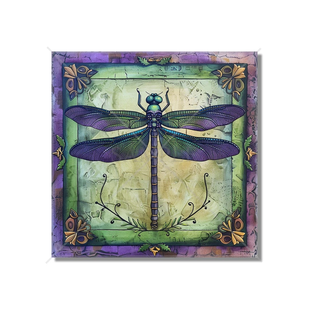 Green Purple Dragonfly Design Ceramic Accent Tile Kitchen Accent Tile ...