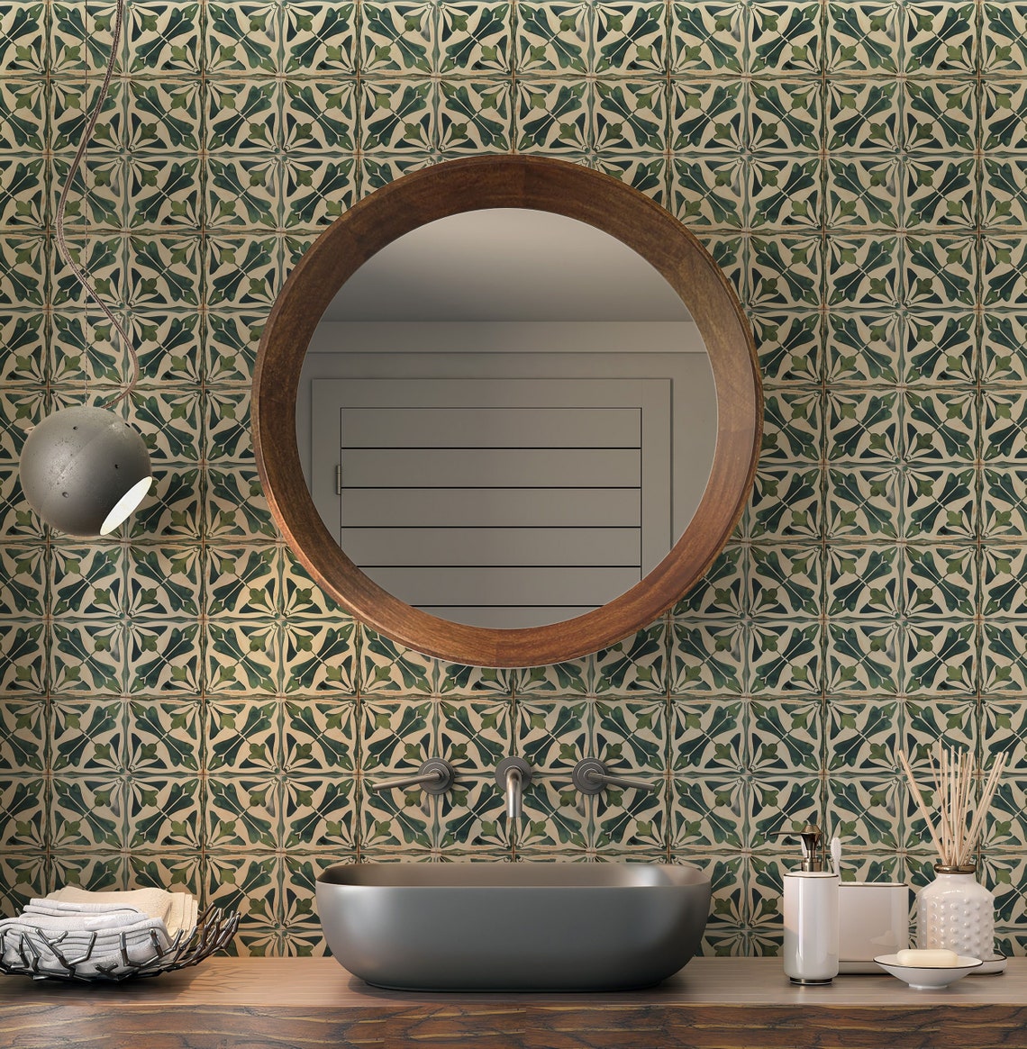 Green Beige Ceramic Tile - Vintage Moroccan Tile Design - Kitchen ...