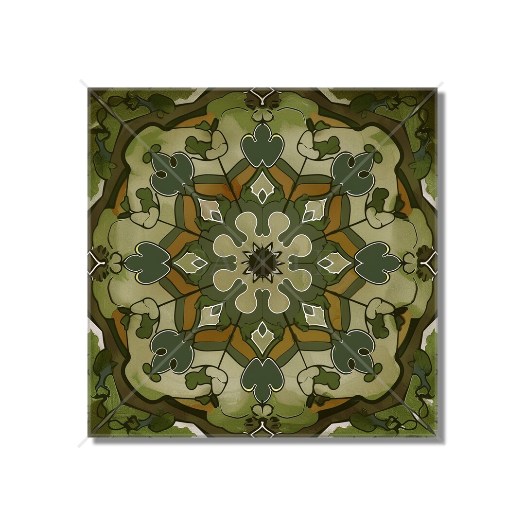 Green Patterned Ceramic Tile Vintage Moroccan Tile Design Kitchen ...
