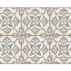 Blue Gray and Tan Ceramic Tile Patterned Kitchen Backsplash Tiles ...