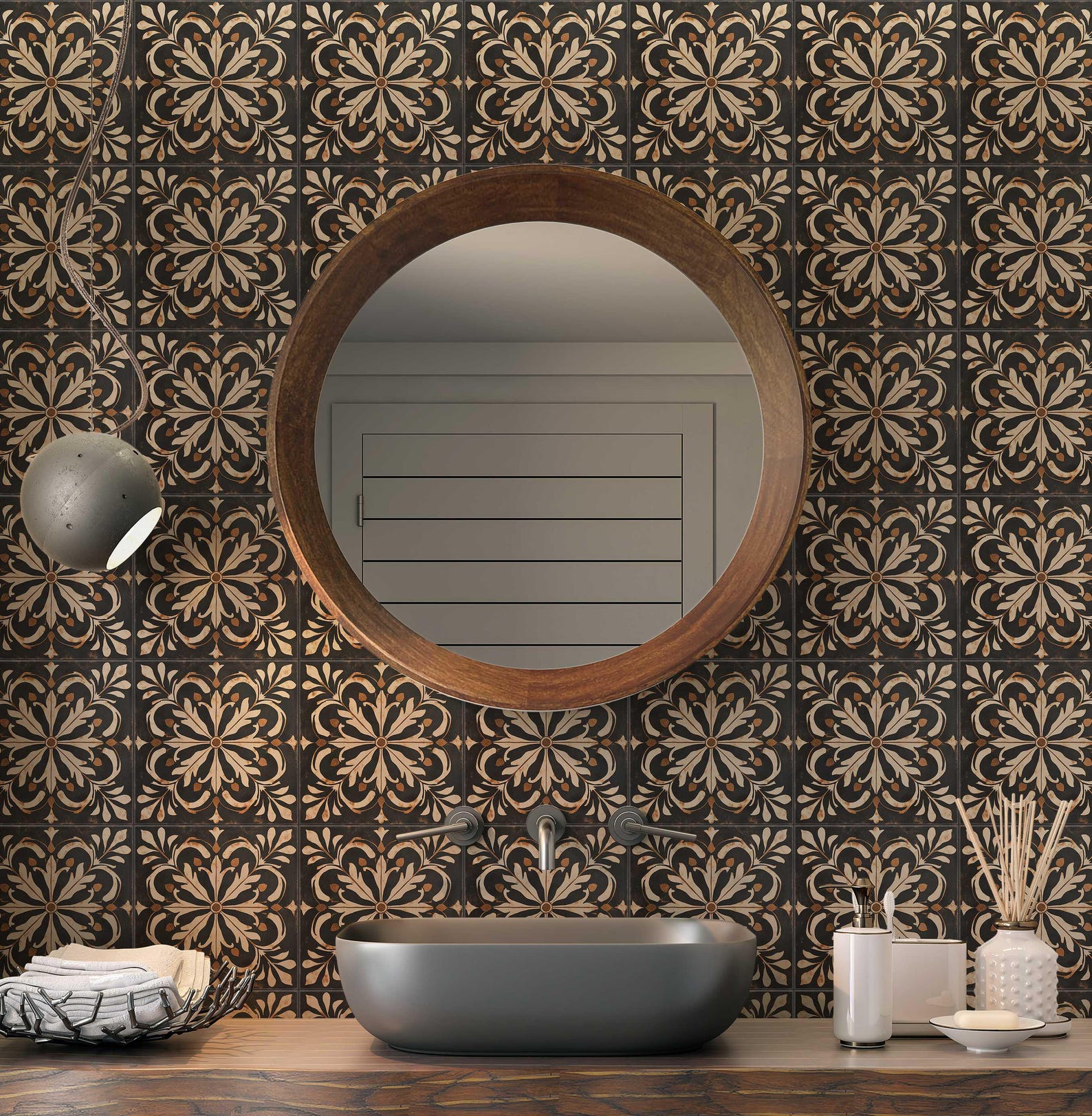 Aged Black & Rust Ceramic Tile - Vintage Patterned Kitchen Backsplash ...