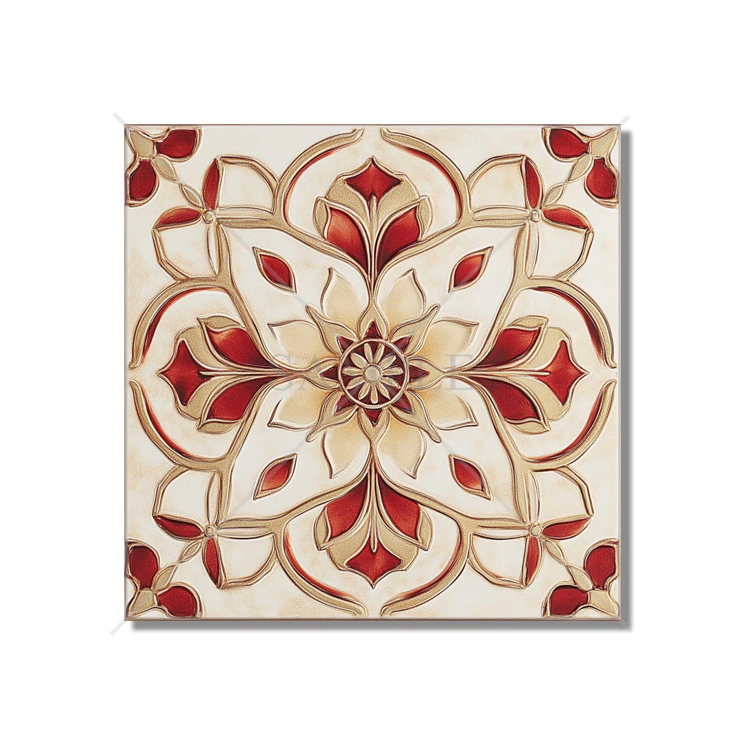 Red Cream Patterned Ceramic Tile - Unique Red Kitchen Backsplash Tiles ...