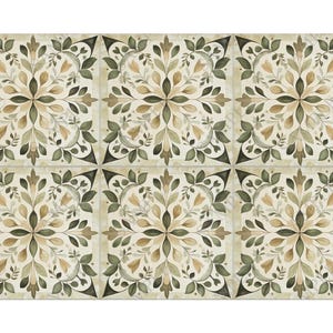 Green Beige Botanical Ceramic Tile Patterned Kitchen Backsplash Tile ...
