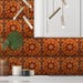 Orange Patterned Ceramic Tile - Orange Kitchen Backsplash Tile - Orange ...