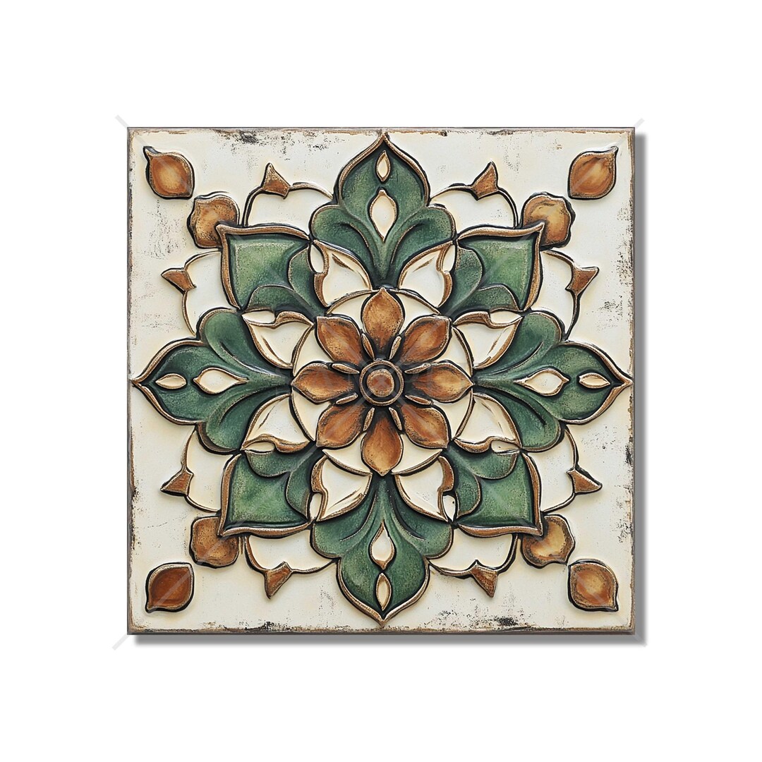 Green Copper Ceramic Tile - Vintage Design Patterned Tile - Unique ...
