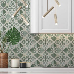 Green Patterned Ceramic Tile - Vintage Moroccan Design Green Kitchen ...