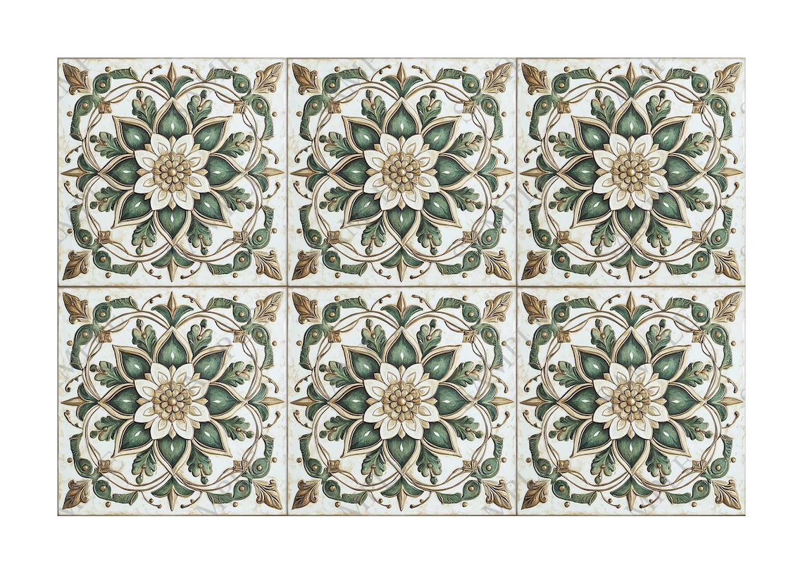 Green Ceramic Tile Vintage Design Tile - Unique Green Kitchen ...
