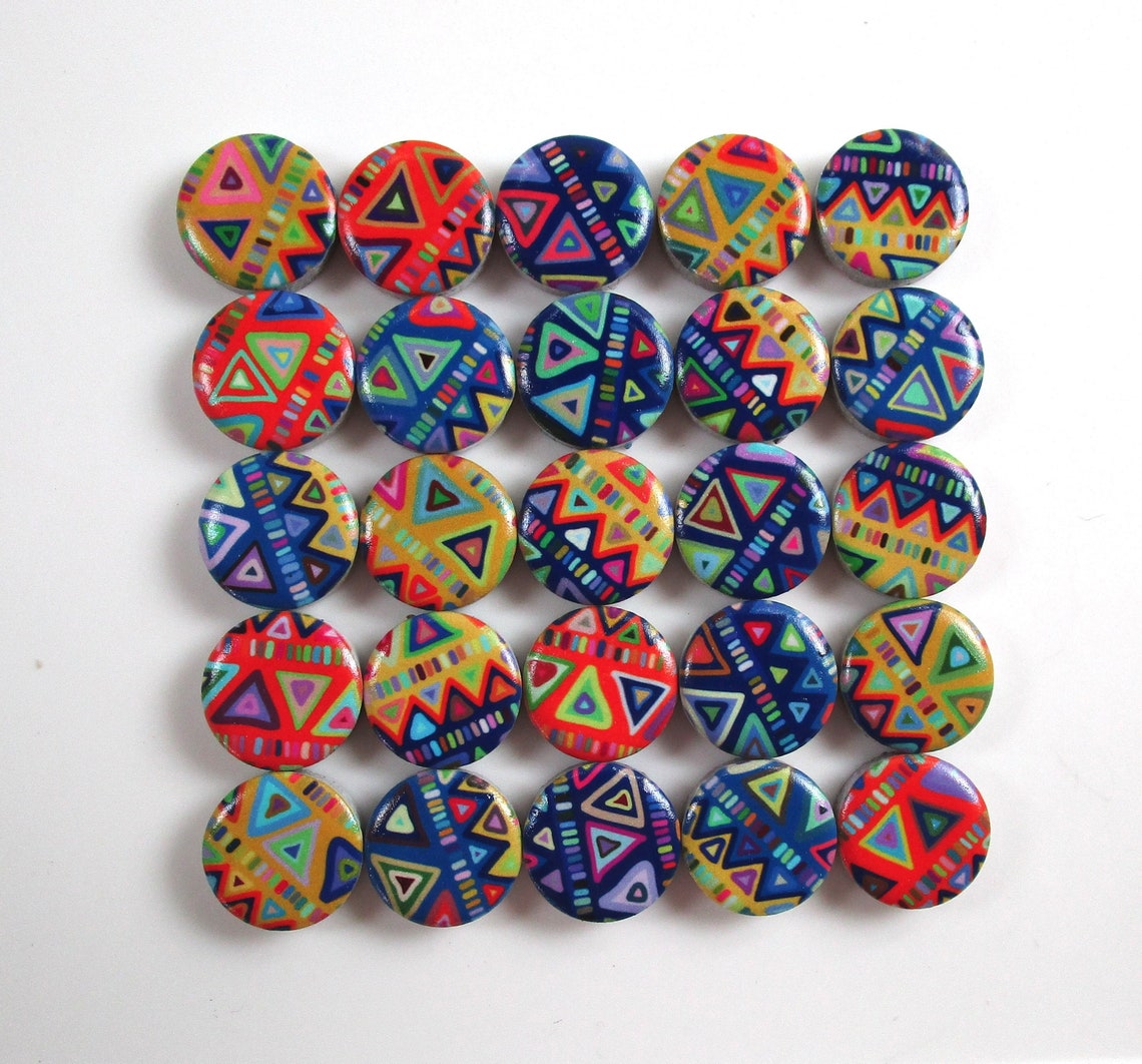 Bright Tribal Art Design 25 Pieces - 20mm Round Decorative Mosaic Tile ...
