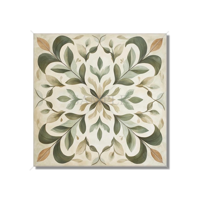 Green Beige Botanical Ceramic Tile Patterned Kitchen Backsplash Tile ...