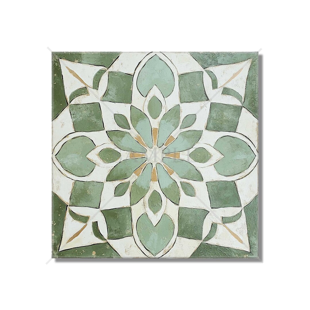 Green Patterned Ceramic Tile - Vintage Moroccan Design Green Kitchen ...