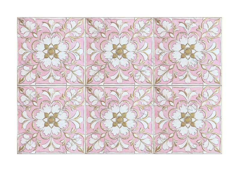 Pink Ceramic Tile Pink and White Patterned Kitchen Backsplash Tile ...