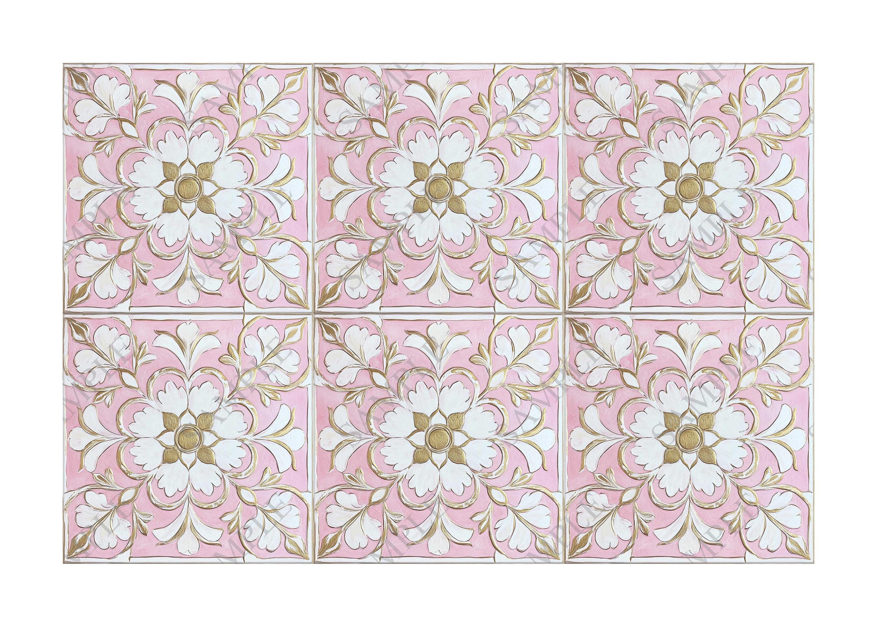Pink Ceramic Tile Pink and White Patterned Kitchen Backsplash Tile ...