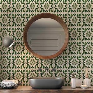 Green Leaves Botanical Ceramic Tile Patterned Kitchen Backsplash Tile ...