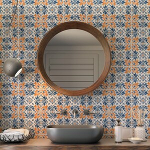 Blue Orange White Ceramic Tile - Patterned Ceramic Tile - Kitchen ...
