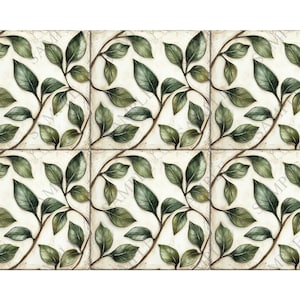 Green Leaves Botanical Ceramic Tile Patterned Kitchen Backsplash Tile ...