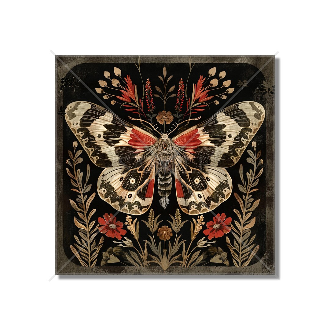Moody Botanical Moth Design Ceramic Tile - Kitchen Backsplash Tile ...