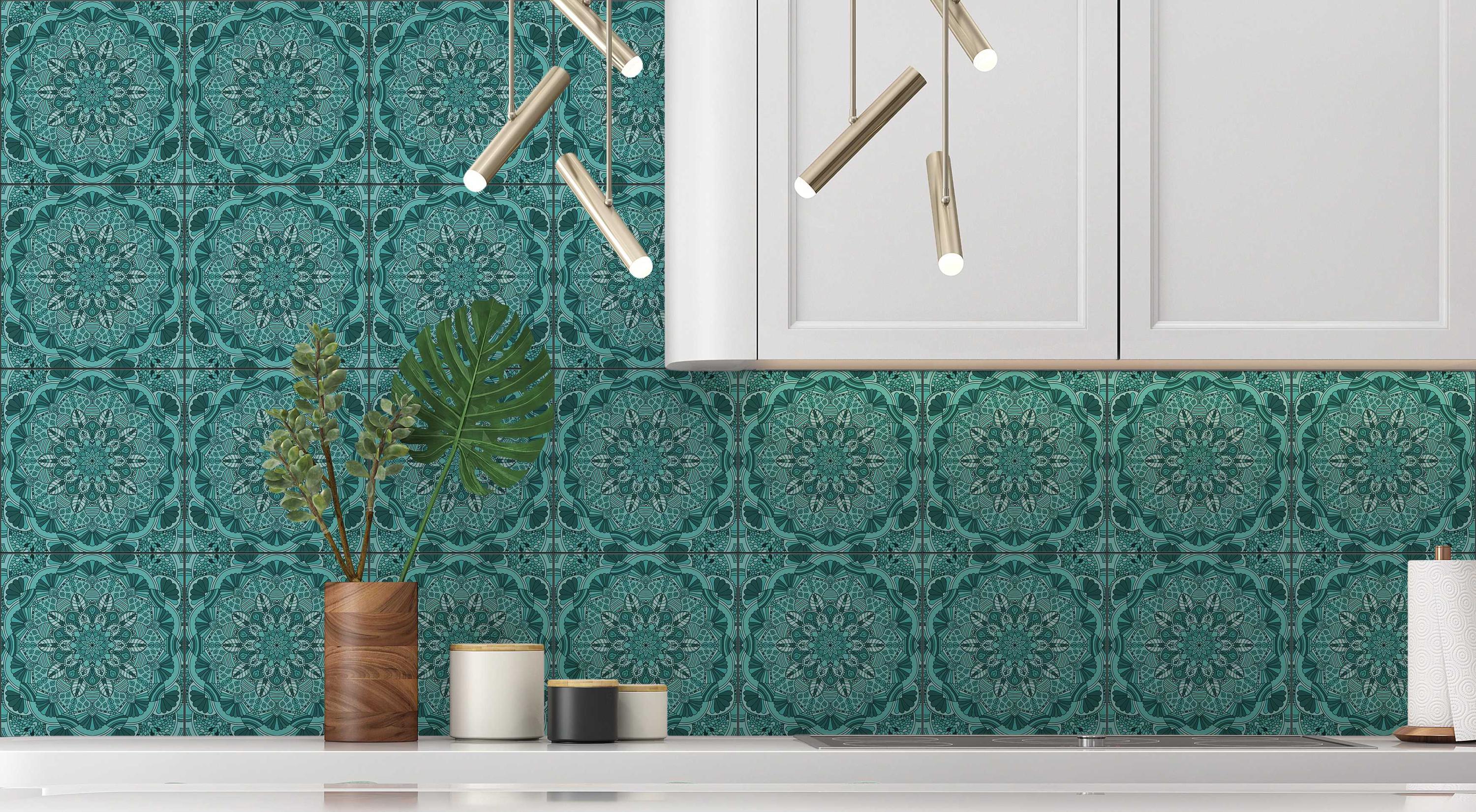 Turquoise Ceramic Wall Tile - Boho Medallion Tile Mandala Tile Teal ...