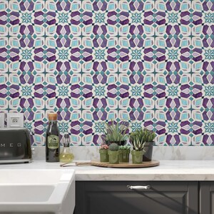 Blue and Purple Patterned Ceramic Tile - Unique Patterned Kitchen ...