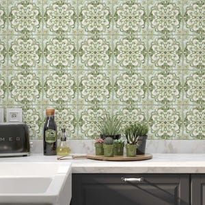 Light Green Ceramic Tile Vintage Design Tile - Light Green Kitchen ...