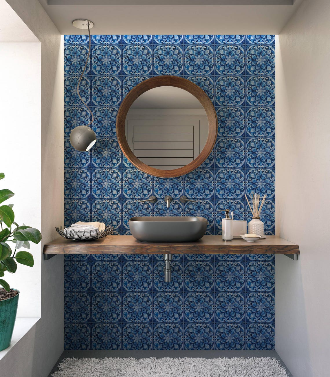 Azure Blue Patterned Ceramic Tile - Unique Blue Kitchen Backsplash Tile ...