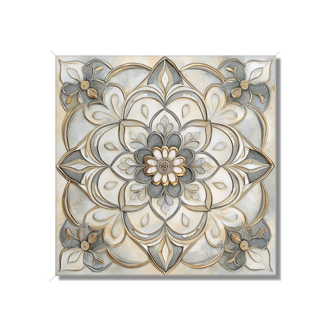 Vintage Neutral Beige Grey Ceramic Tile Patterned Kitchen Backsplash ...