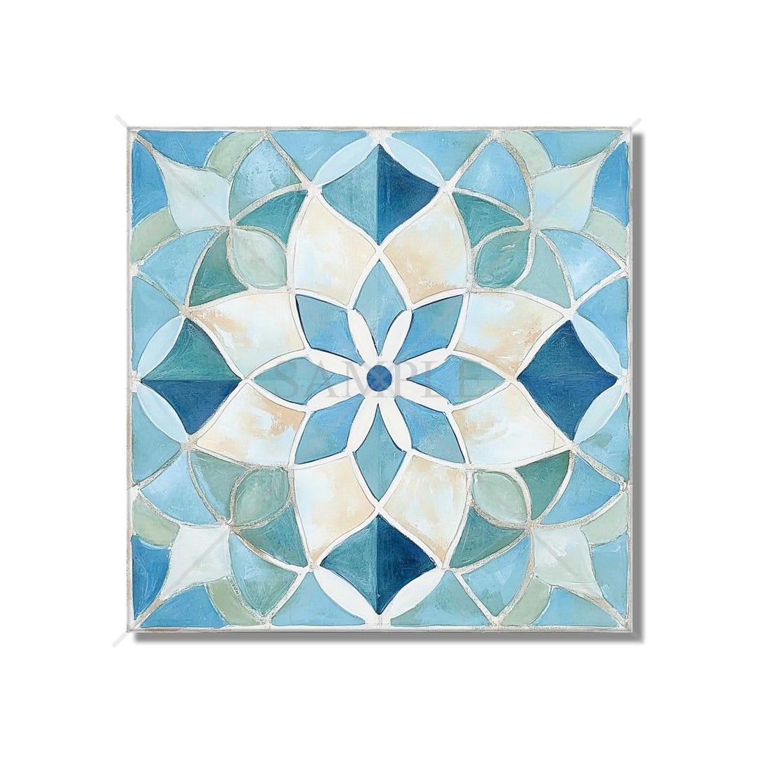 Light Blue and Green Ceramic Tile - Vintage Moroccan Design Blue ...