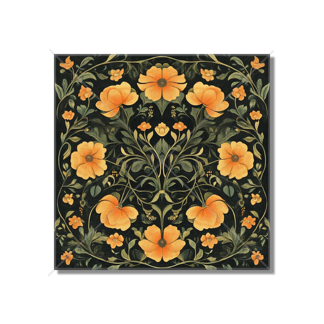 Orange and Green Floral Ceramic Tile - Vintage French Floral Design ...