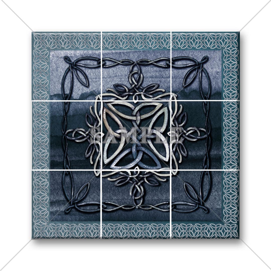 Ceramic Tile Mural Celtic Knot Home Decor Dark Blue Grey Tile Design #1 ...
