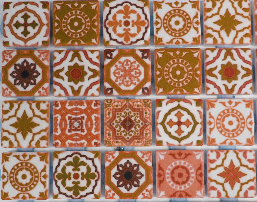 Ceramic Mosaic Tiles - Orange Medallions Moroccan Tile Backsplash Tile ...