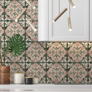 Vintage Pink and Green Design Ceramic Tile - Kitchen Backsplash Tile ...