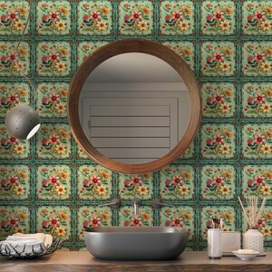 Folk Art Floral Design Ceramic Tile Multi Colored Kitchen Tile ...